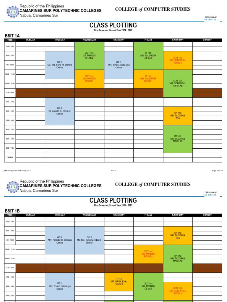 BSIT CLASS PLOTTING 24 1 As of August 12 2024 | PDF | Academic ...