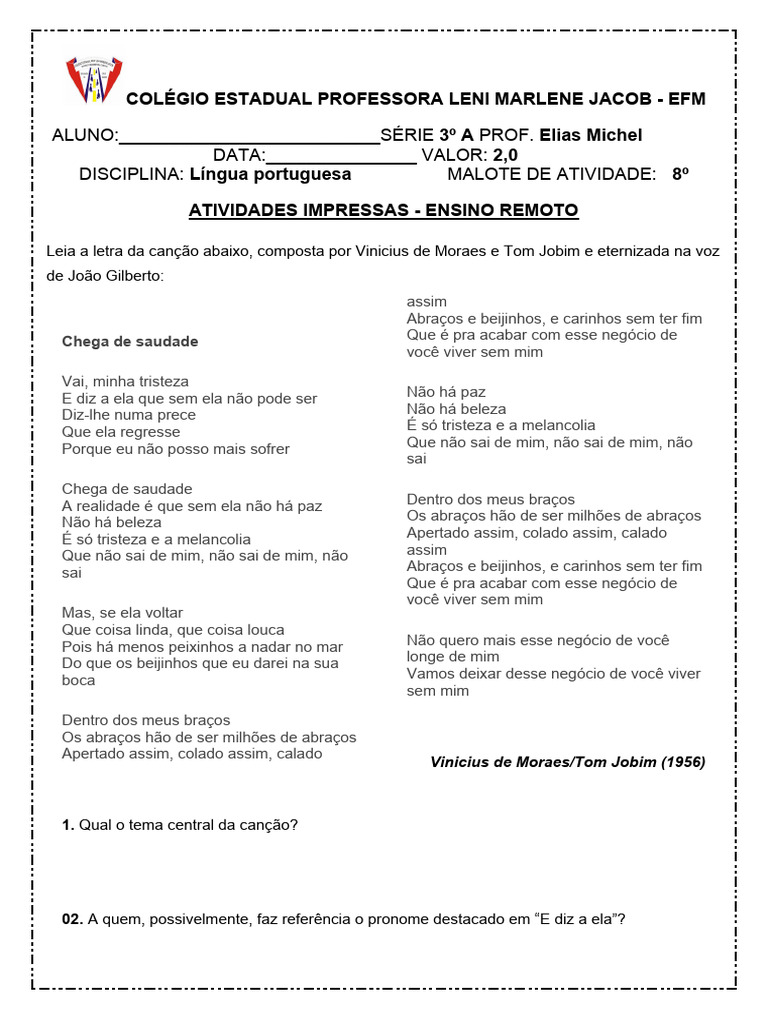 Interpretacao Eu te amo bicho -1º-ano-do-Ensino-Medio | PDF