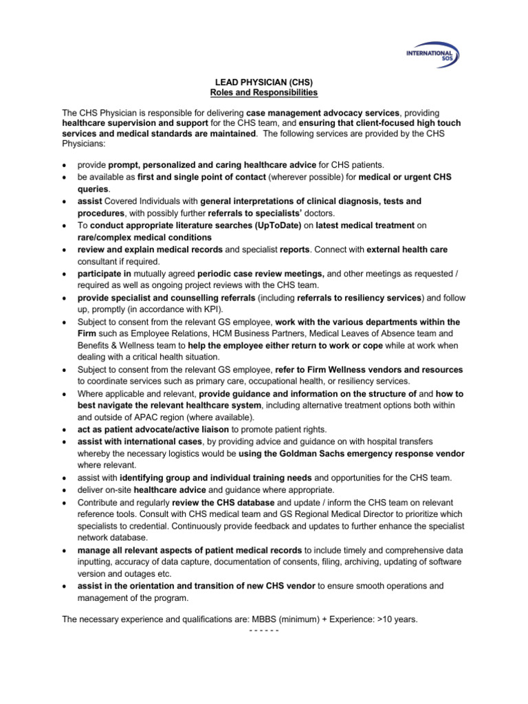 JD - CHS India Physician | PDF | Health Care | Physician