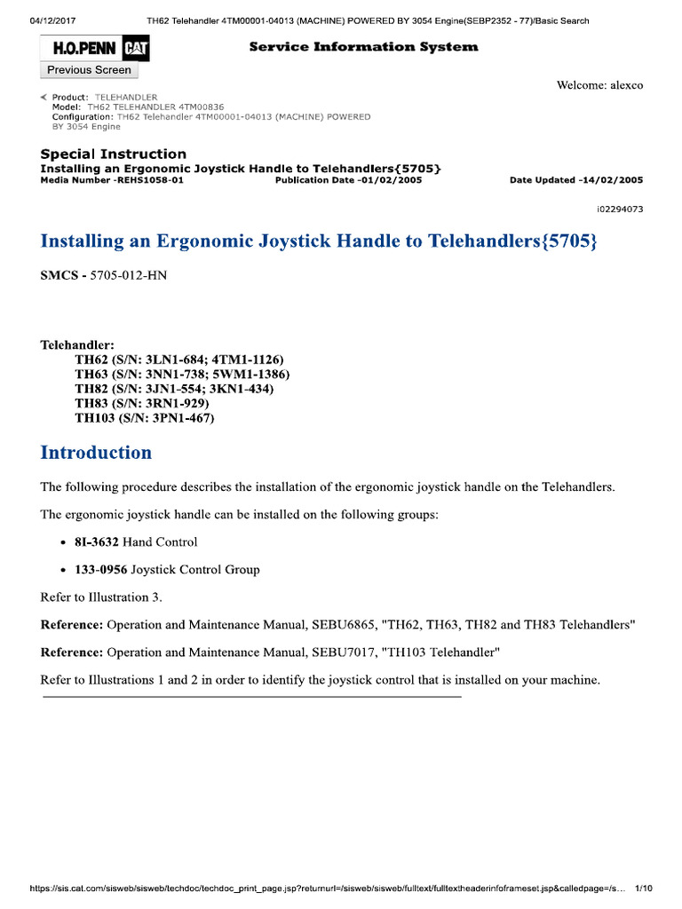 TH62 Installation Joystick | PDF