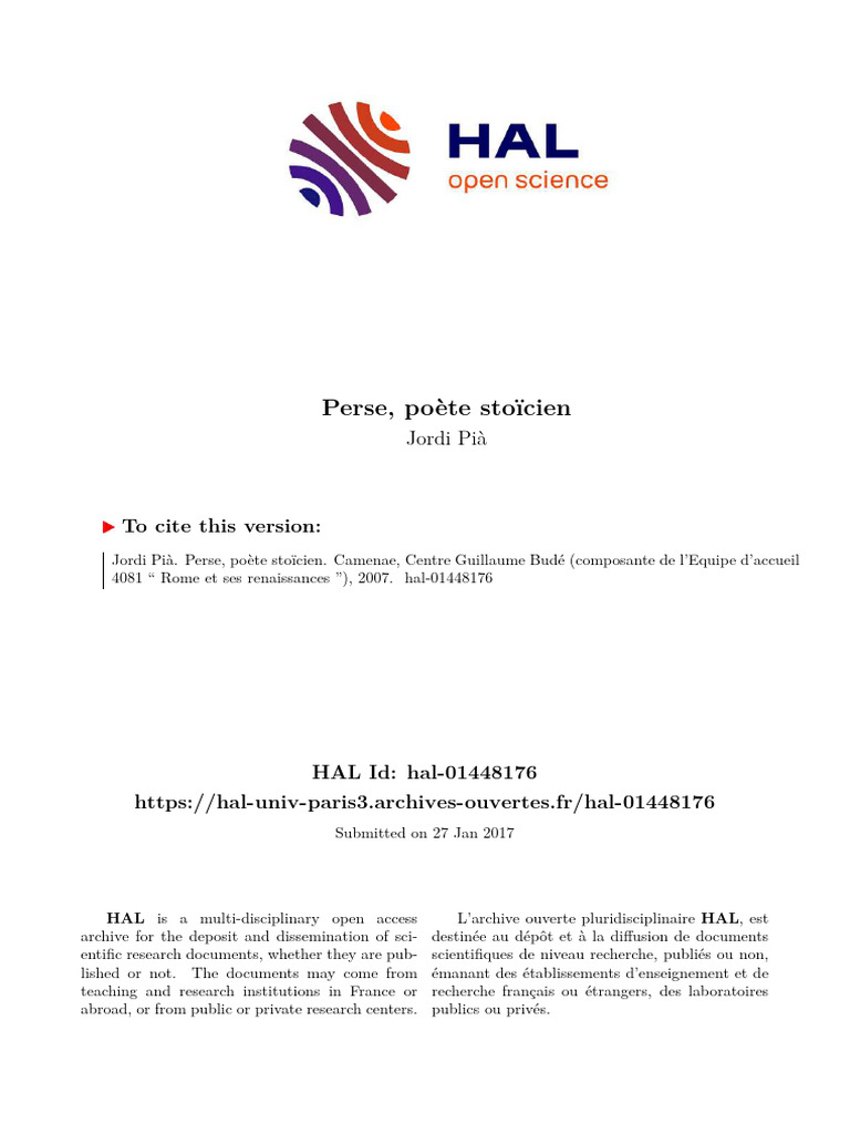 Analyse de Persius, poète stoïcien | PDF | Stoïcisme | Horace
