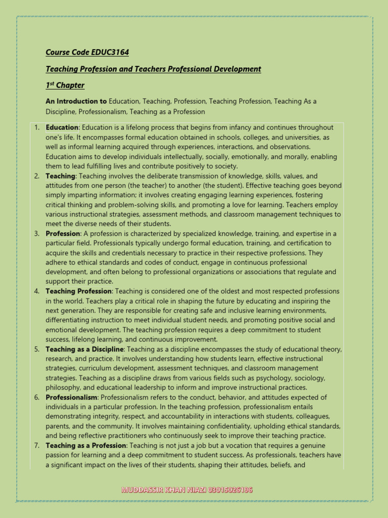 Teaching Profession and Teachers Professional Developmen1 (1) | PDF | Teachers | Reflective Practice