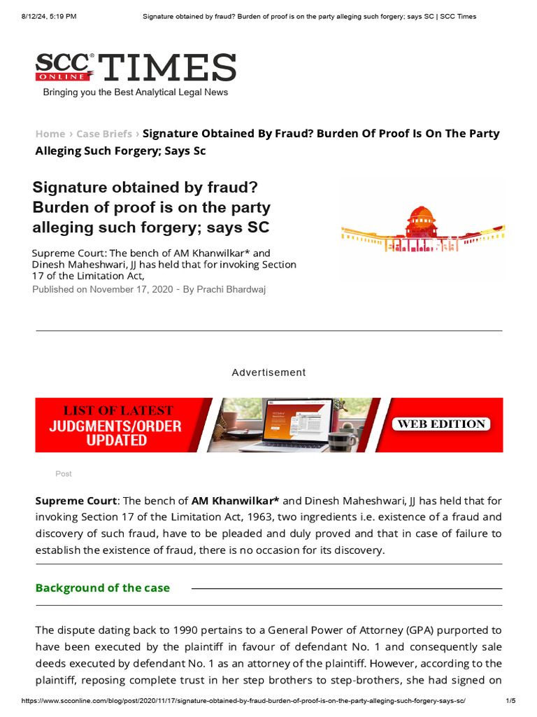 Signature Obtained by Fraud - Burden of Proof Is On The Party Alleging ...