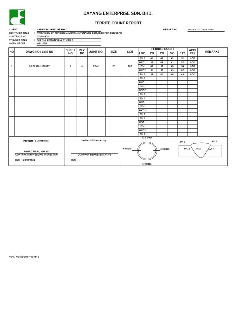 De SSB F 06 Rev 2 Ferrite Count Report | PDF | Steel | Electric Heating