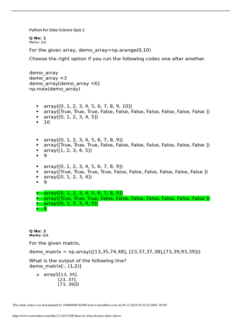 Data Analysis With Python Quiz 2 | PDF | Computer Programming | Computing Data Analysis With Python Quiz 2 | PDF | Computer Programming | Computing