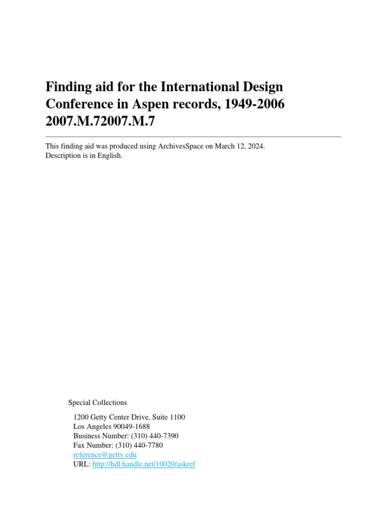 Finding Aid For The International Design Conference in Aspen Records ...