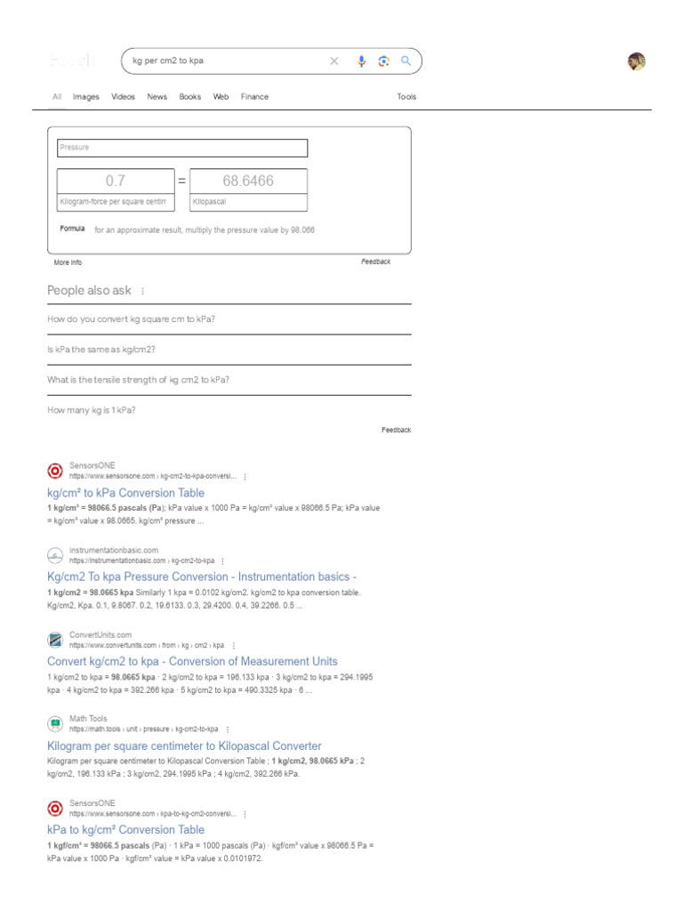 KG Per cm2 To Kpa - Google Search | PDF | Pascal (Unit) | Pressure