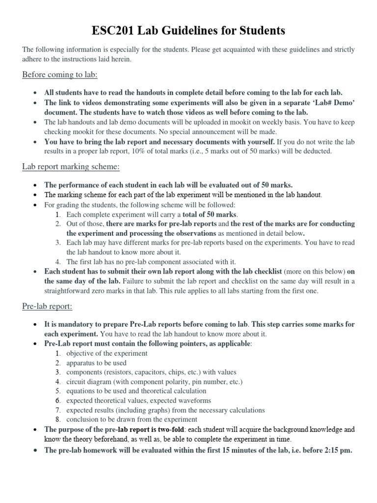 ESC201 Lab Updated Guidelines For Students | PDF | Experiment | Electrical Engineering