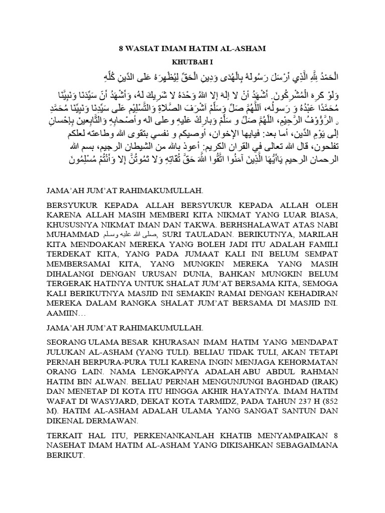 8 Nasehat Imam Hatim | PDF