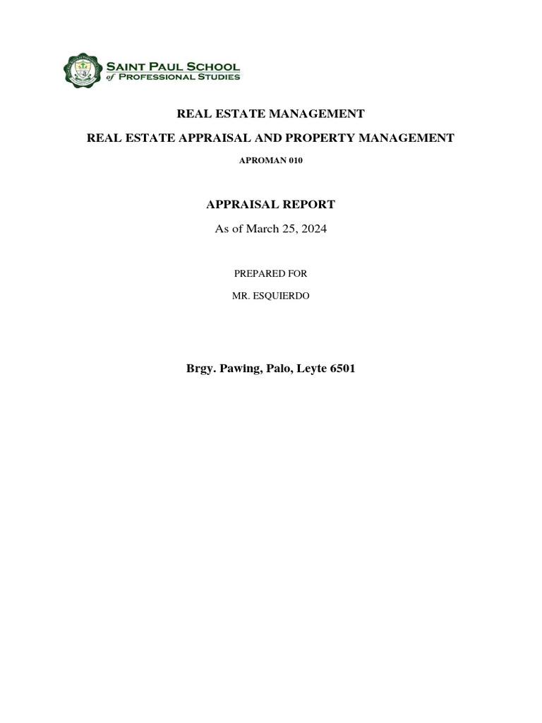 Appraisal Report | PDF | Real Estate Appraisal | Market Value
