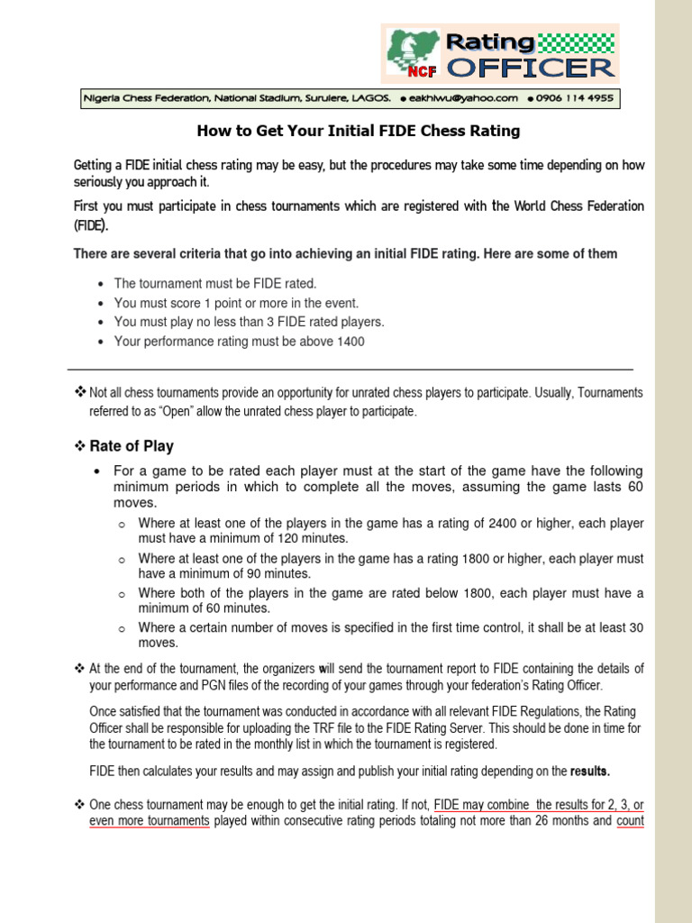 How To Get Your Initial Fide Rating. | PDF | Chess | Sports