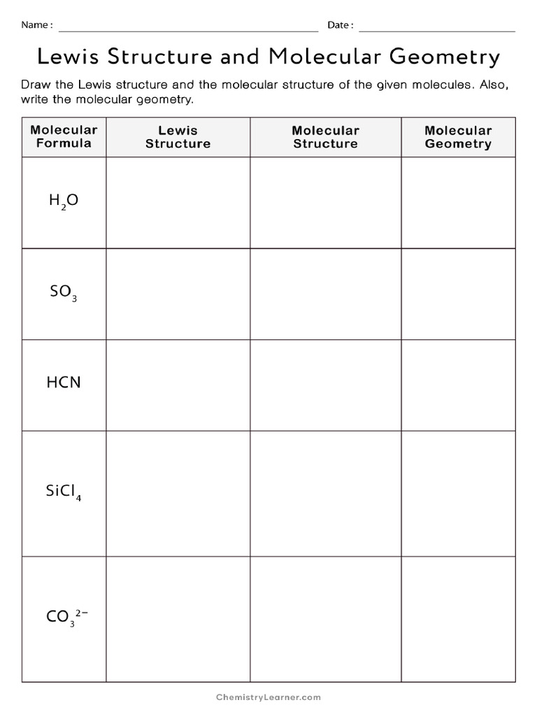 Lewis Structure and Molecular Geometry Worksheet | PDF