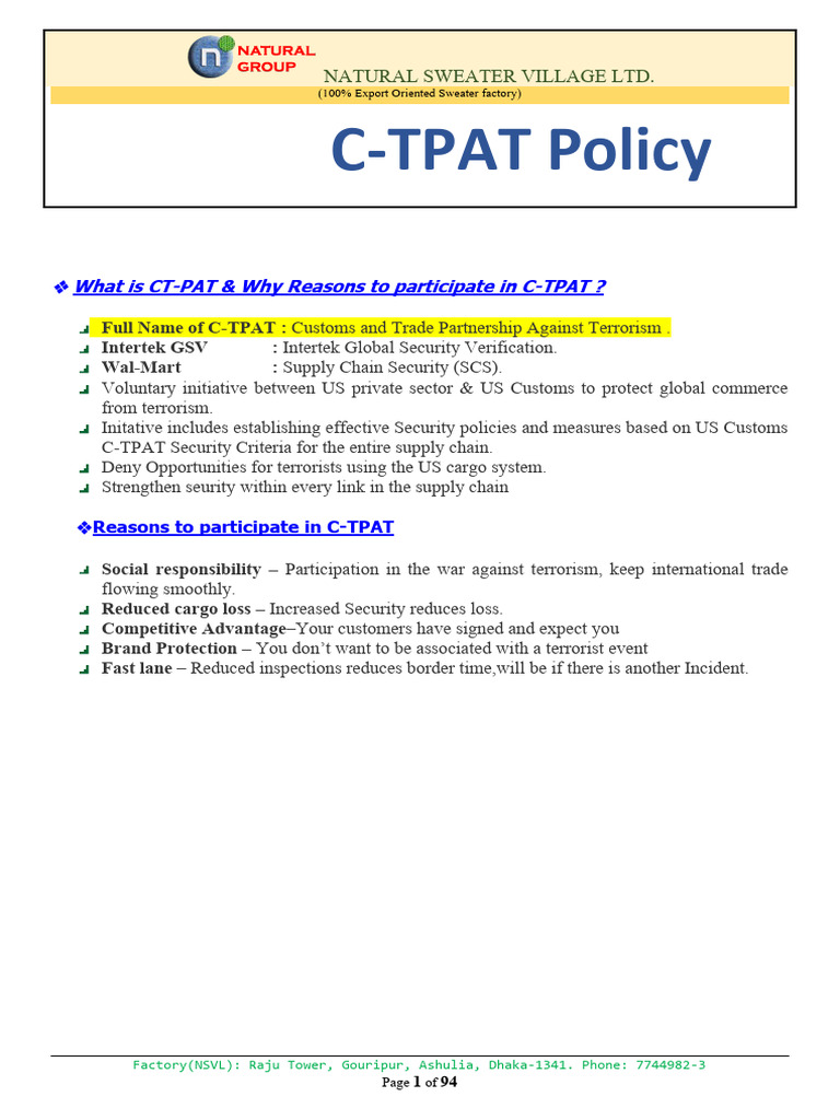 CTPAT Policy Update-2020 | PDF | Customs | Business