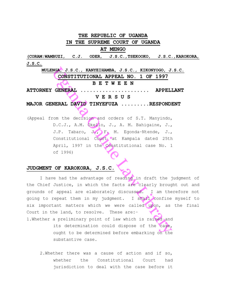 Uganda Supreme Court Appeal 1997 | PDF | Parliamentary Immunity | Hearsay