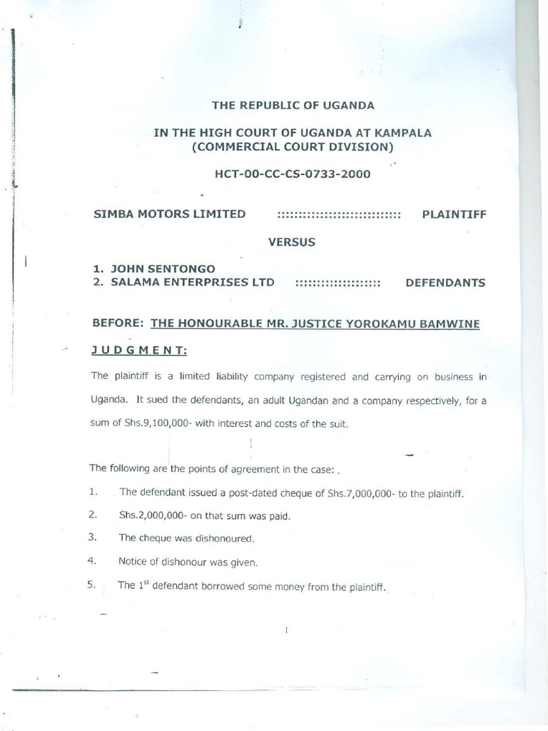 Simba Motors V John Sentongo | PDF