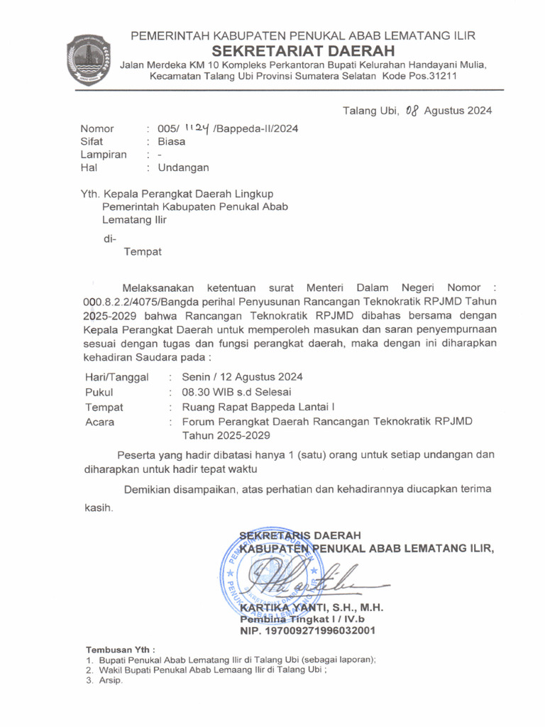 Undangan Forum PD Rantek RPJMD | PDF