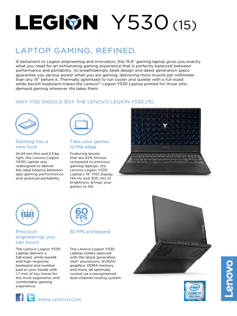 Lenovo Legion Y530 Datasheet EN | PDF | Intel | Laptop