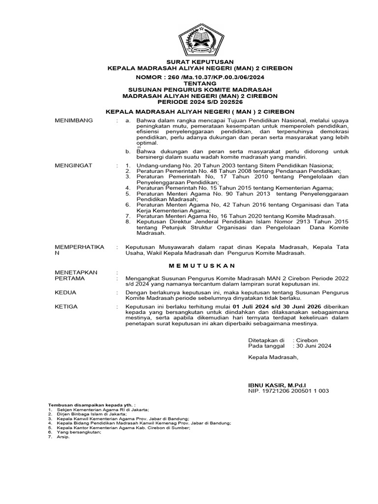 SK Komite Madrasah 2022-2024 | PDF