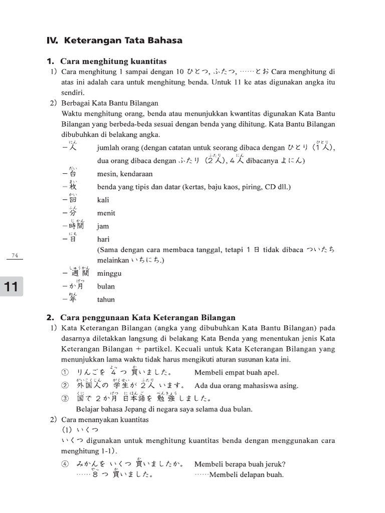 PELAJARAN 11 Minna No Nihongo I Edisi 2 Terjemahan Keterangan Tata Bahasa PDF 95 96 | PDF