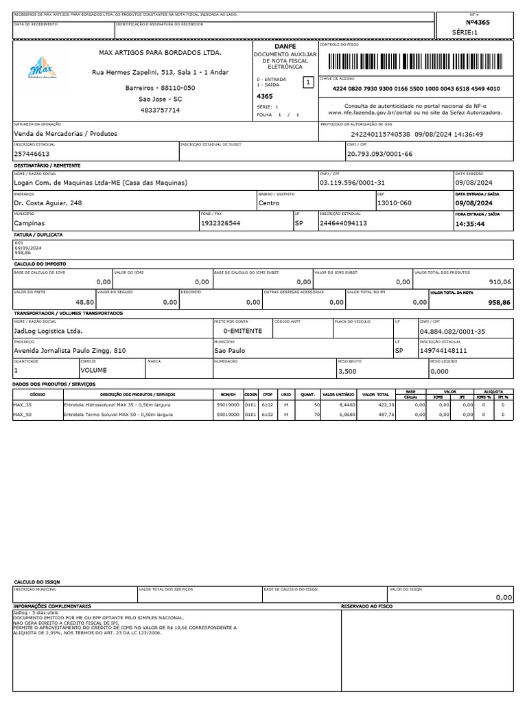 Documento Auxiliar de Nota Fiscal Eletrônica | PDF | Recibo | Business