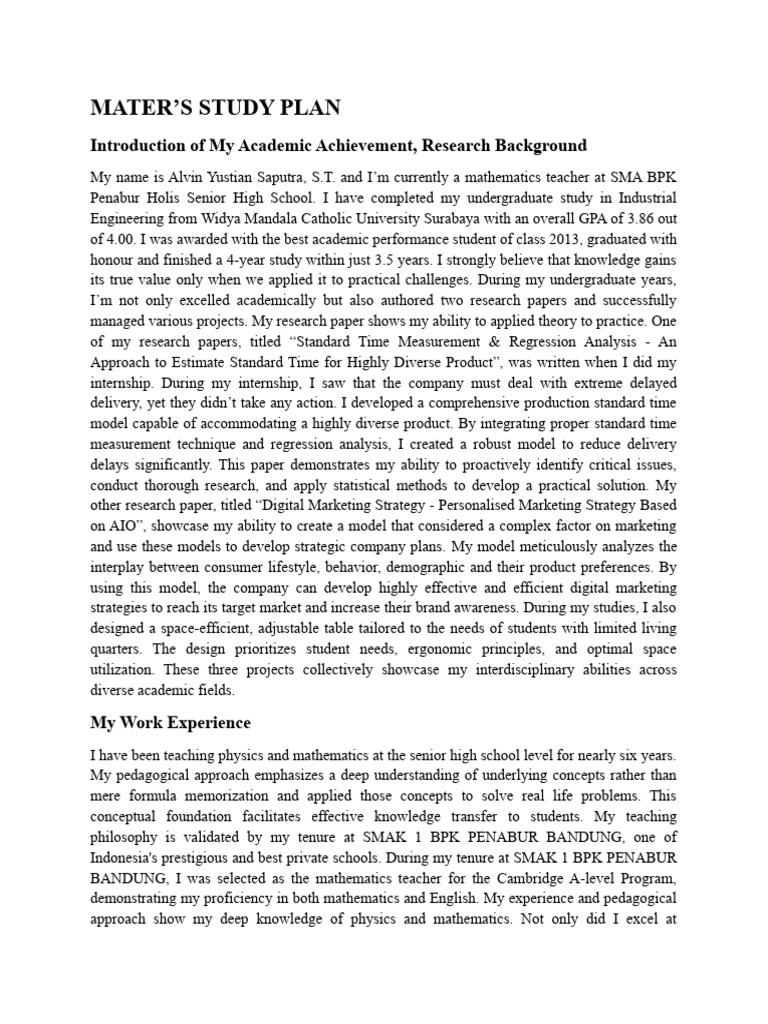 STUDY PLAN | PDF | Pedagogy | Marketing