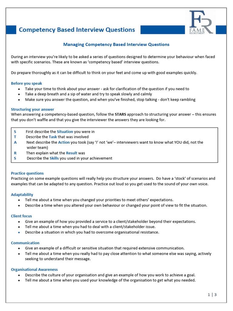 Competency Based Interview Qs Final | PDF | Cognition | Social Psychology