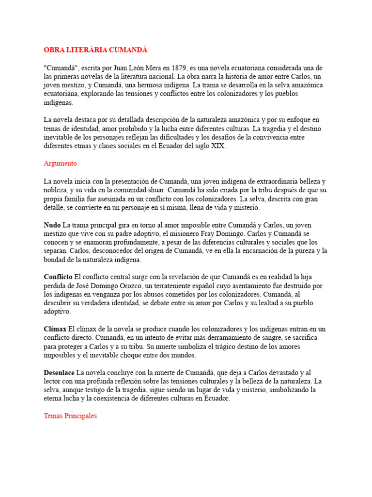 Obra Literária Cumandá | PDF