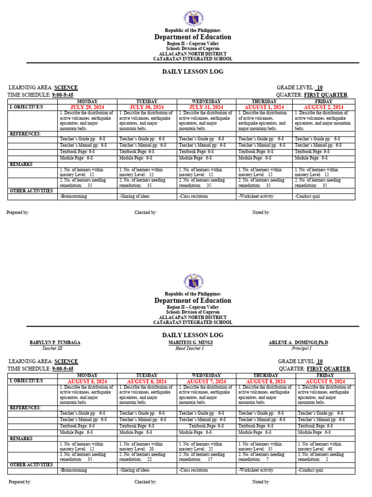 DLL Grade 10 | PDF | Teachers | Learning