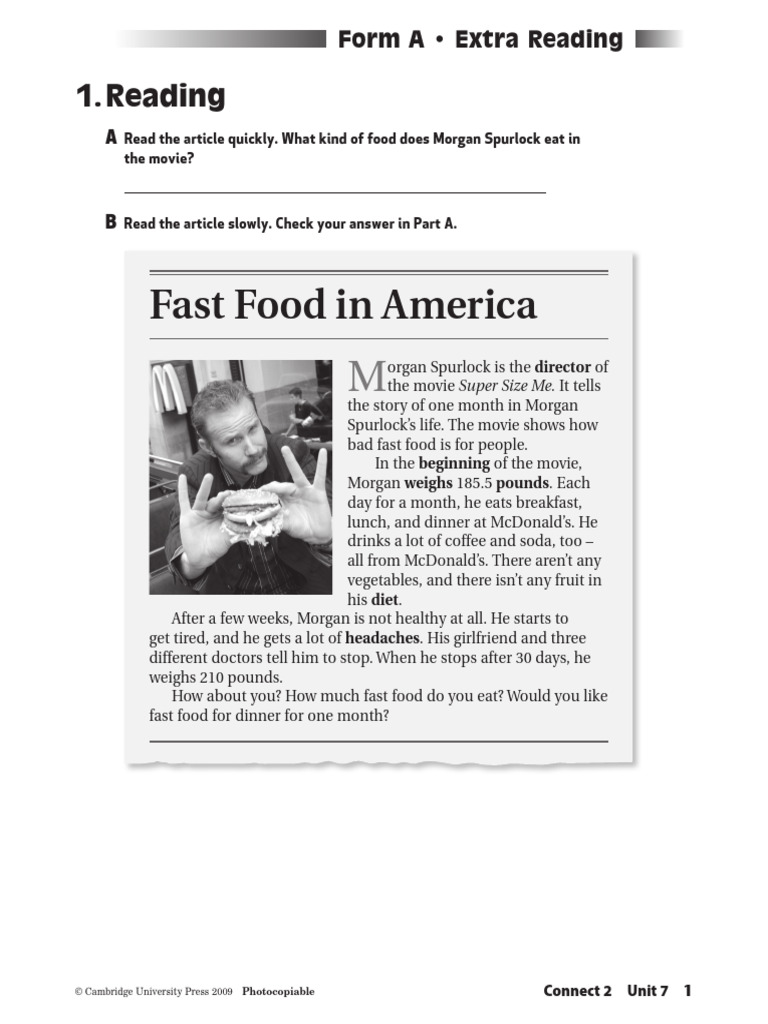 Connect2 Level2 Forma Unit7 Extra Reading Photocopiable Worksheet | PDF ...
