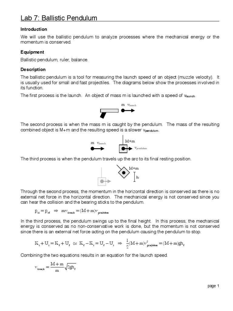 Lab 7 Ballistic Pendulum | PDF | Pendulum | Ballistics