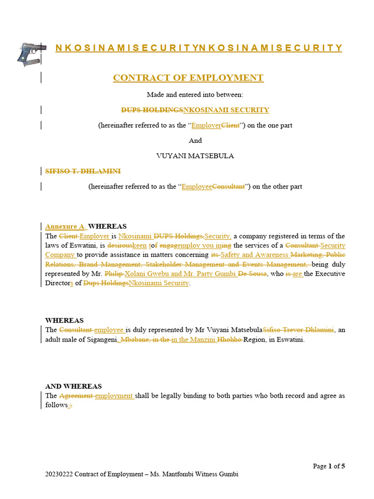 Nkhosiyami Security - Standard Contract of Employment 2023 | PDF ...