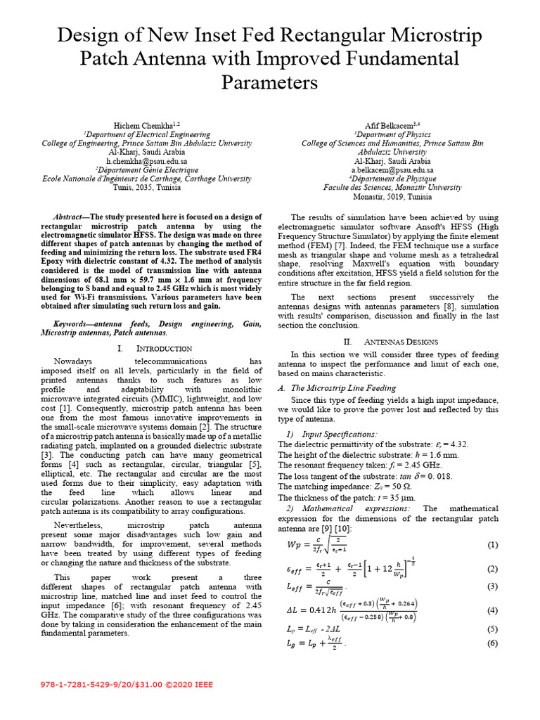Design of New Inset Fed Rectangularسومی Microstrip Patch Antenna with Improved Fundamental ...