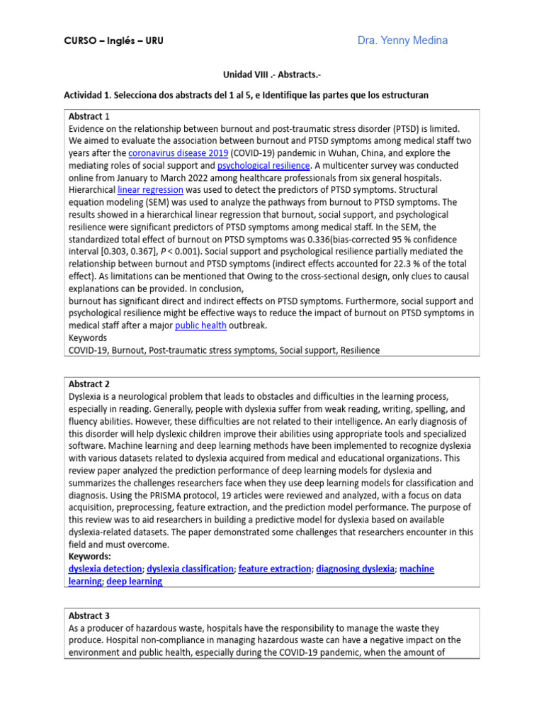 Abstracts Analysis in Medical Research | PDF | Occupational Burnout ...