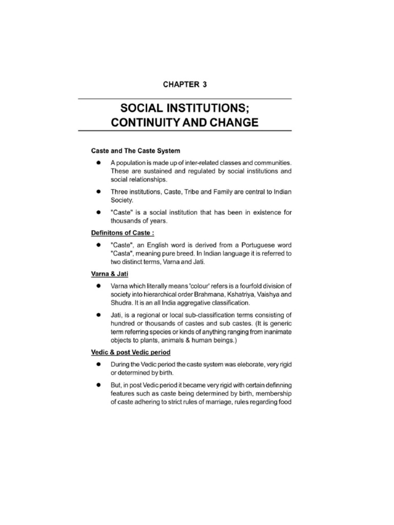 Ch-3, Social Institution; Continuity & Change | PDF