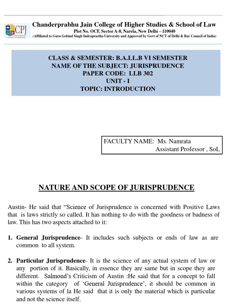 Unit 1 - Jurisprudence - LLB 302 - BALLB VI Sem | PDF | Natural Law | Jurisprudence