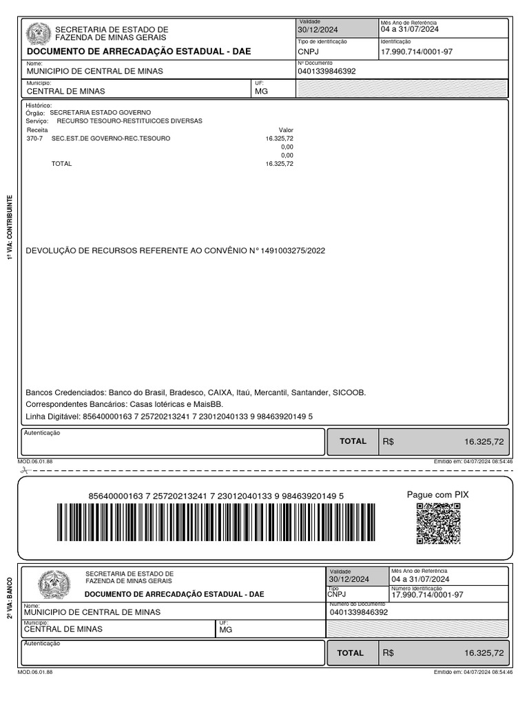 Documento de Arrecadação Estadual DAE MG | PDF | Empresas de serviços ...