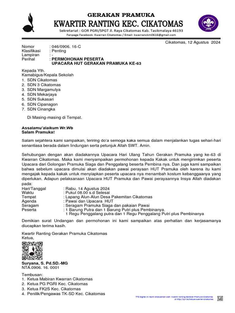 Surat Permohonan Peserta Upacara Hut (Siaga) | PDF | Olahraga & Rekreasi Surat Permohonan Peserta Upacara Hut (Siaga) | PDF | Olahraga & Rekreasi
