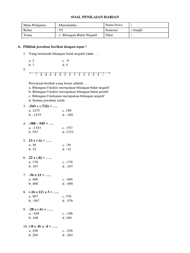 Soal PH MTK Kelas 6 Pembelajaran 1 | PDF
