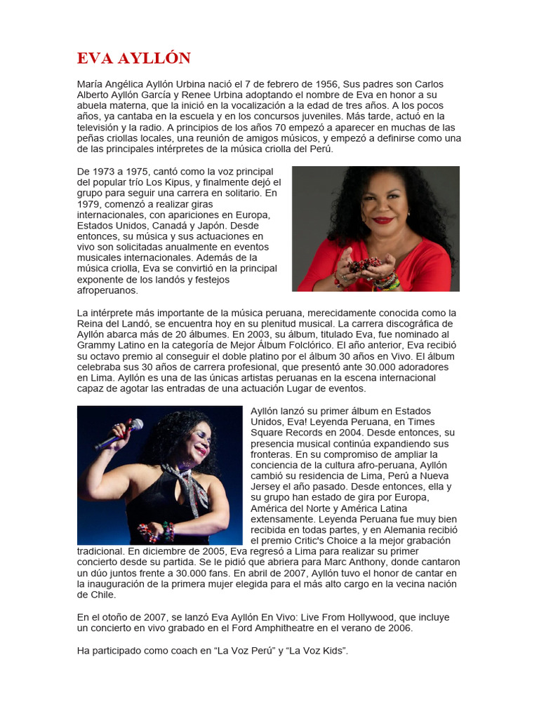 Biografía de Eva Ayllón: Reina del Landó | PDF