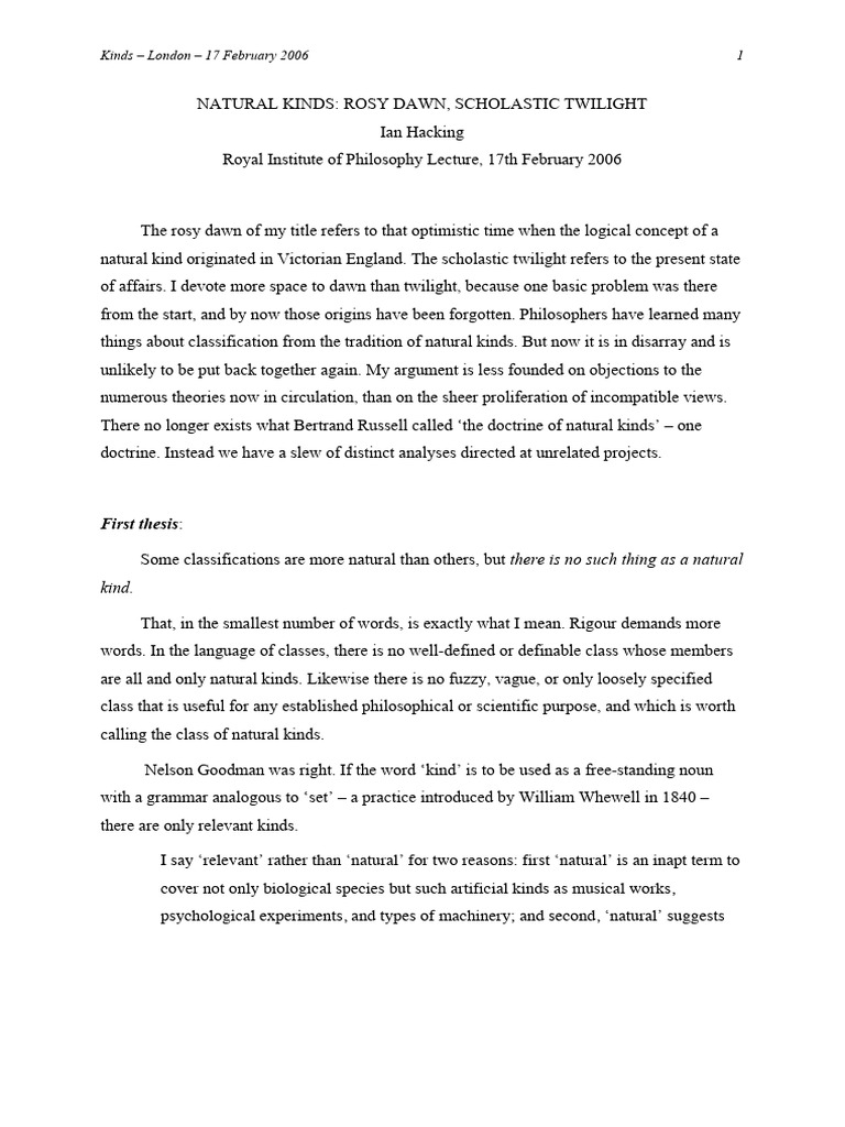 Natural KINDS - Hacking | PDF | Taxonomy (Biology) | Species