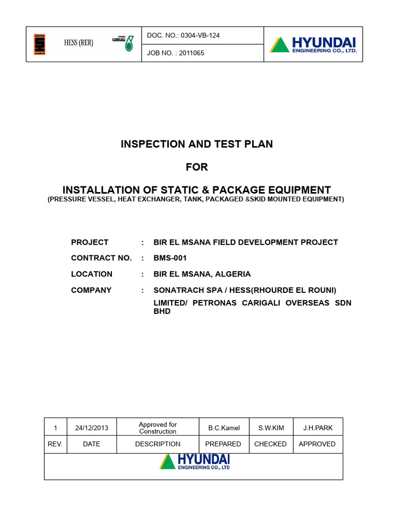 0304-VB-124 Rev.1 (ITP For Installation of Static and Package Equipment) | PDF | Specification ...