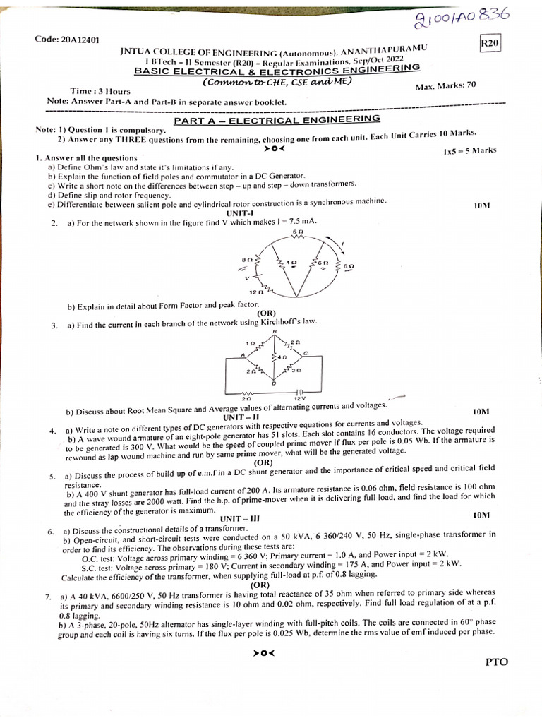 BEEE Previous Years Question Papers | PDF