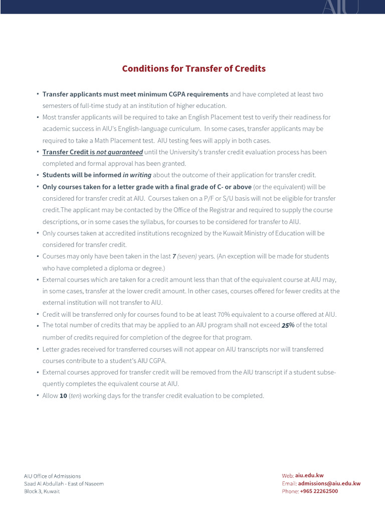 Conditions For Transfer of Credits Revised 1 2 1 | PDF | Academic ...
