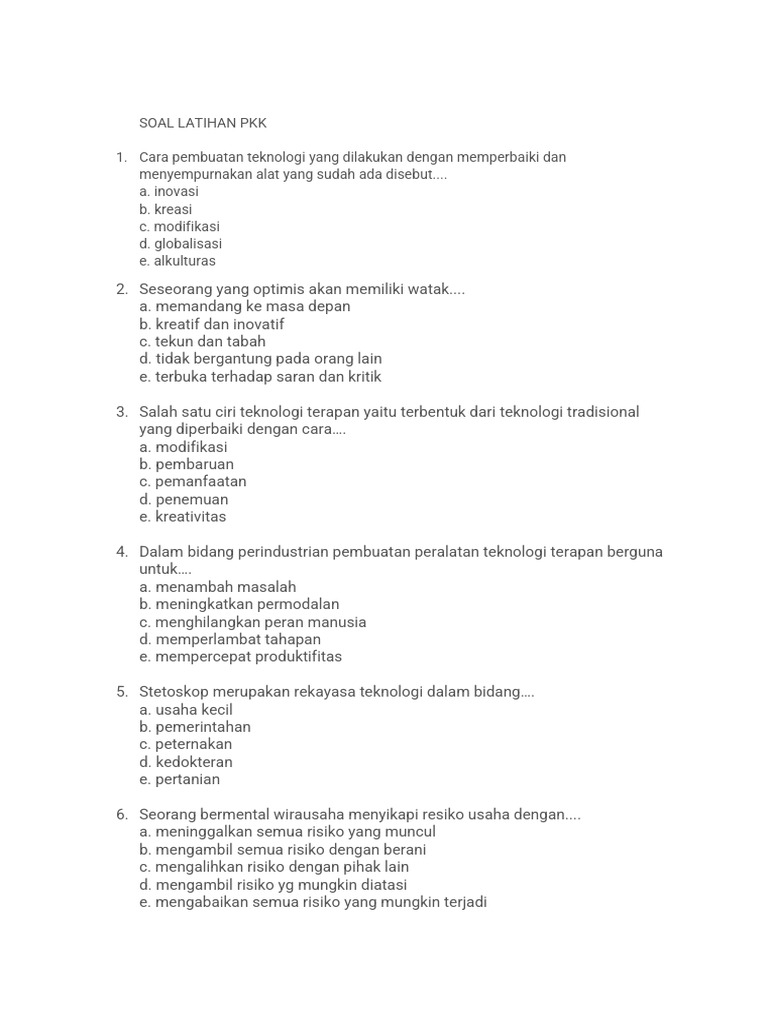 Soal Latihan PKK | PDF