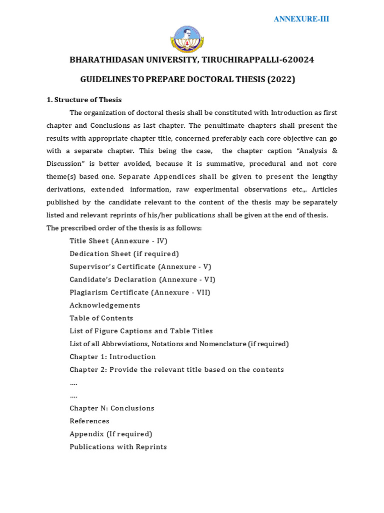 Annexure III Guidelines For Thesis | PDF | Thesis | Citation
