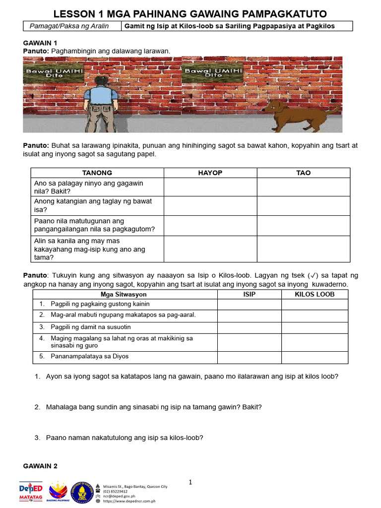 Activity 1 Isip at Kilos Loob | PDF