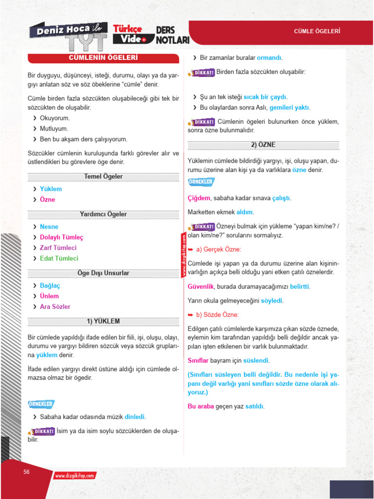 Cumlenin Ogeleri Ders Notu PDF Deniz Hoca 2024 | PDF