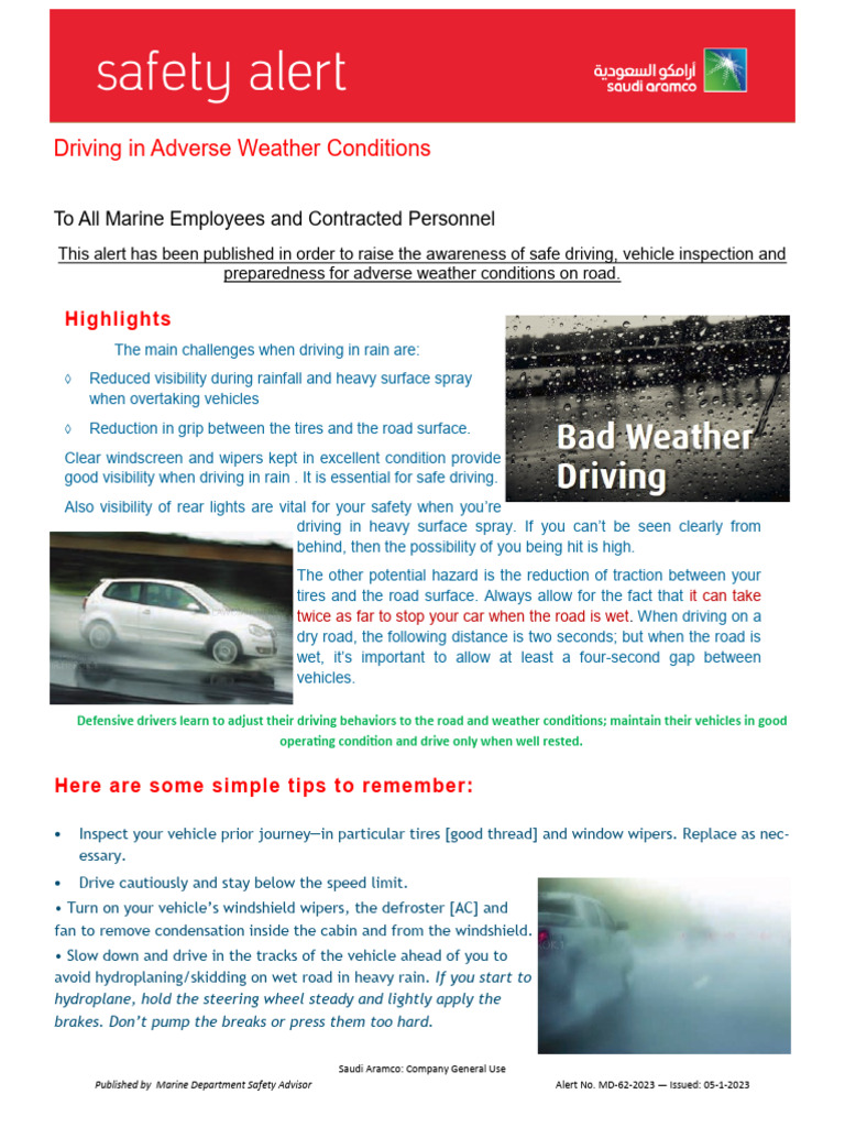 Marine Safety Alert - Publication 62-23 Driving in Adverse Weather ...