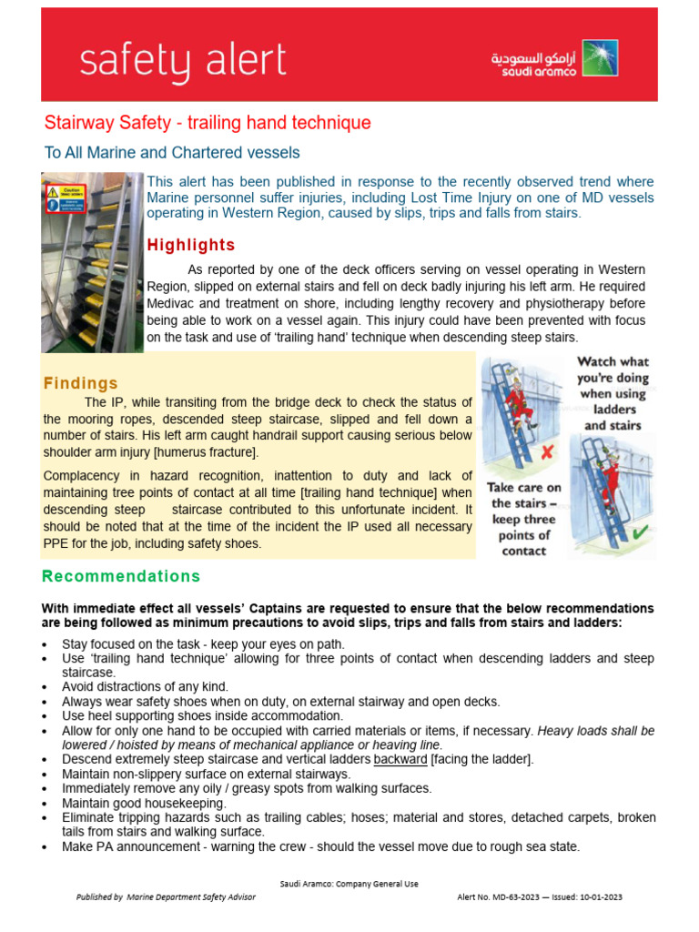 Marine Safety Alert - Publication 63-23 Stairway Safety - Trailing Hand ...