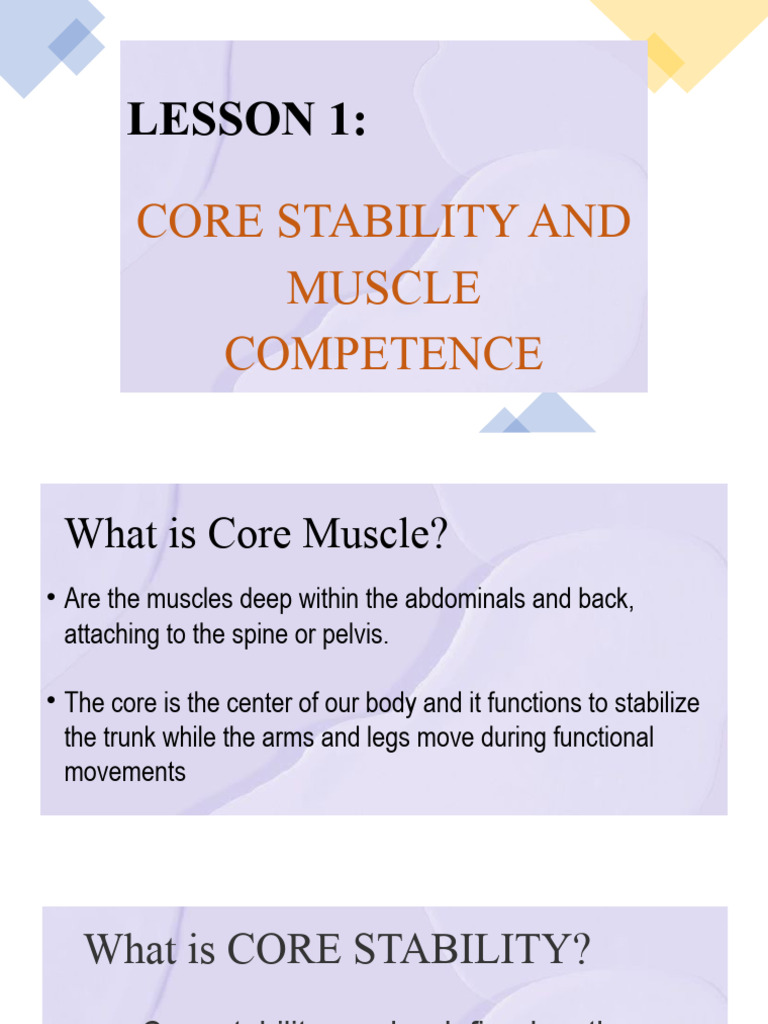 Midterm Lesson 1 Core Stability and Muscle Strength | PDF | Elbow | Foot